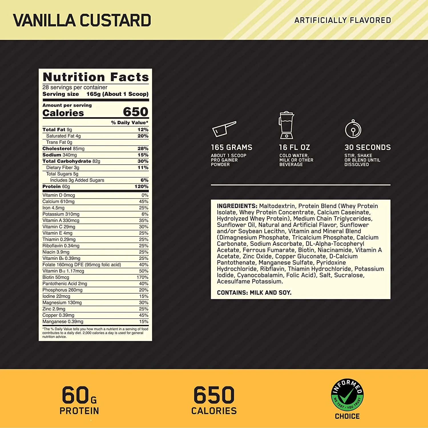 Optimum Nutrition 1031886 Pro Gainer, Vanilla - 163.04 oz. for sale ...