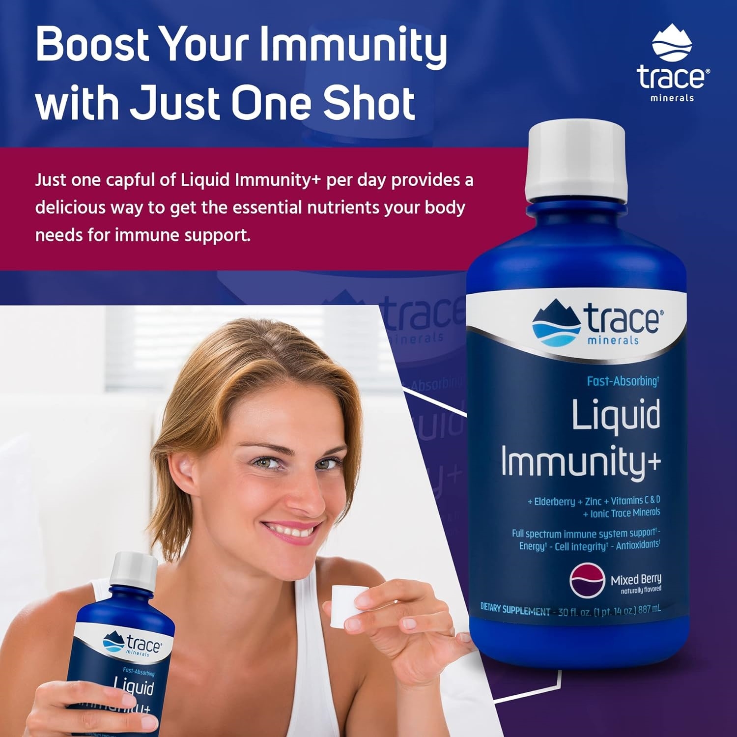 Trace Minerals Research Fast-absorbing Liquid Immunity Mixed Berry 30 ...